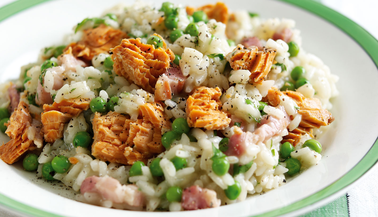 Wild Alaska Salmon Risotto with Peas and Pancetta