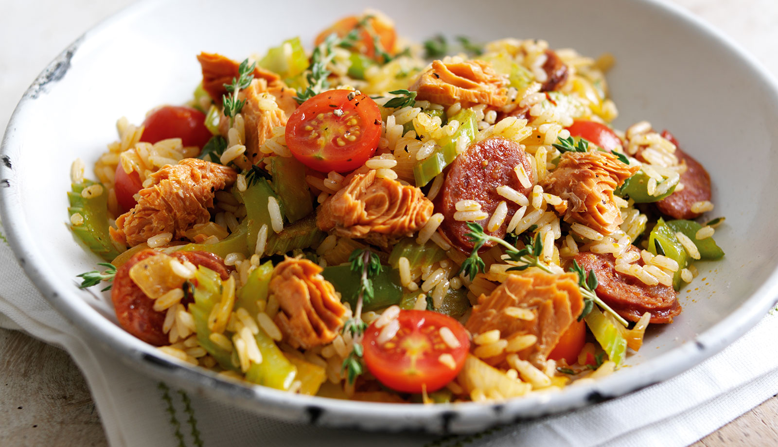 Cajun-Style Wild Alaska Salmon and Chorizo Rice
