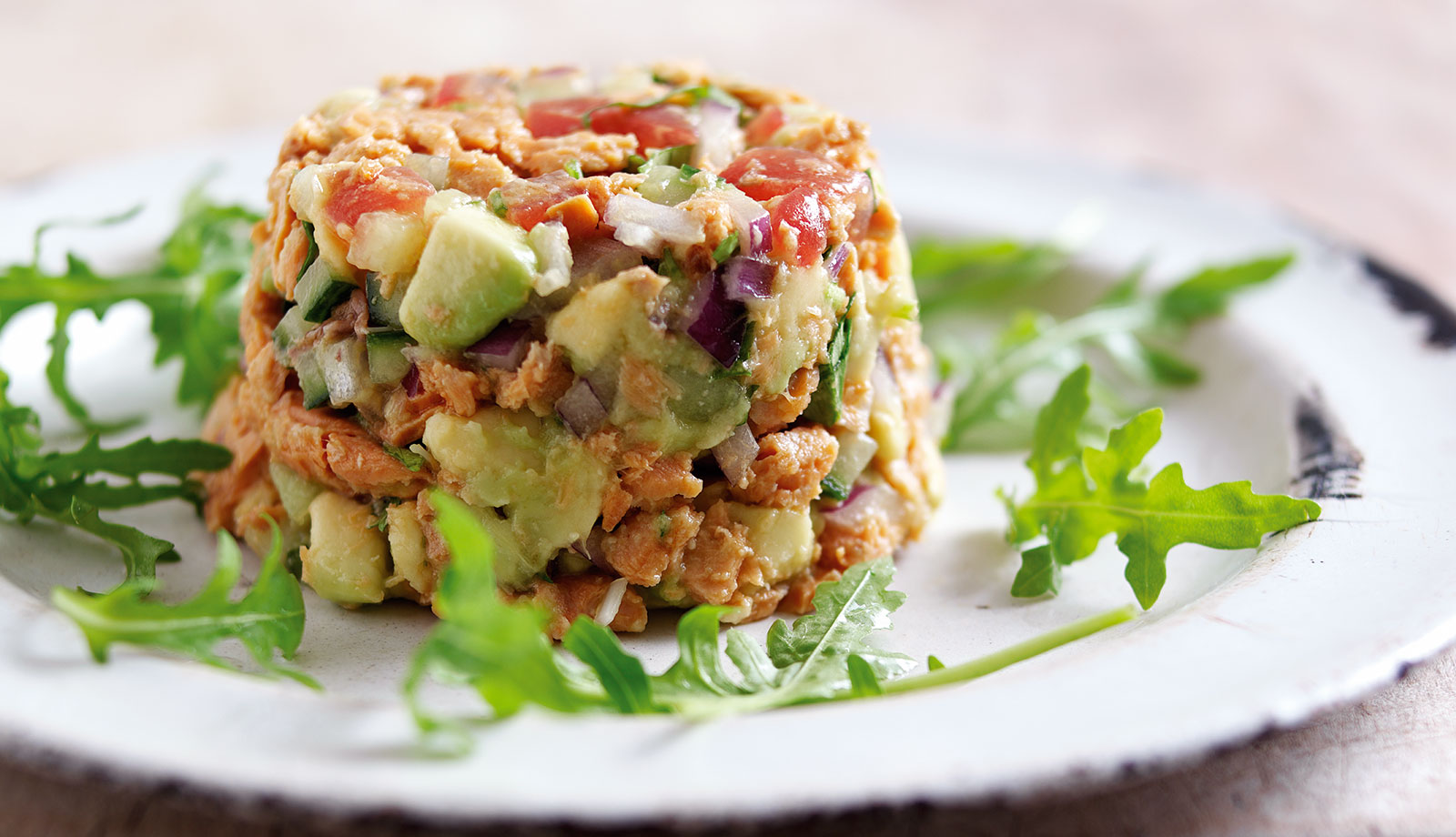 Wild Alaska Salmon, Tomato, Cucumber and Avocado Timbales