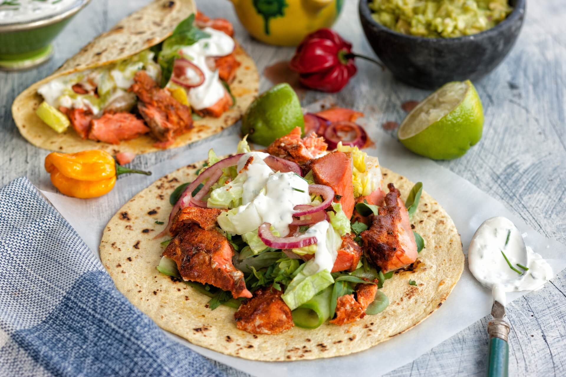 Mexican Alaska Salmon Tacos with Lime and Red Onion