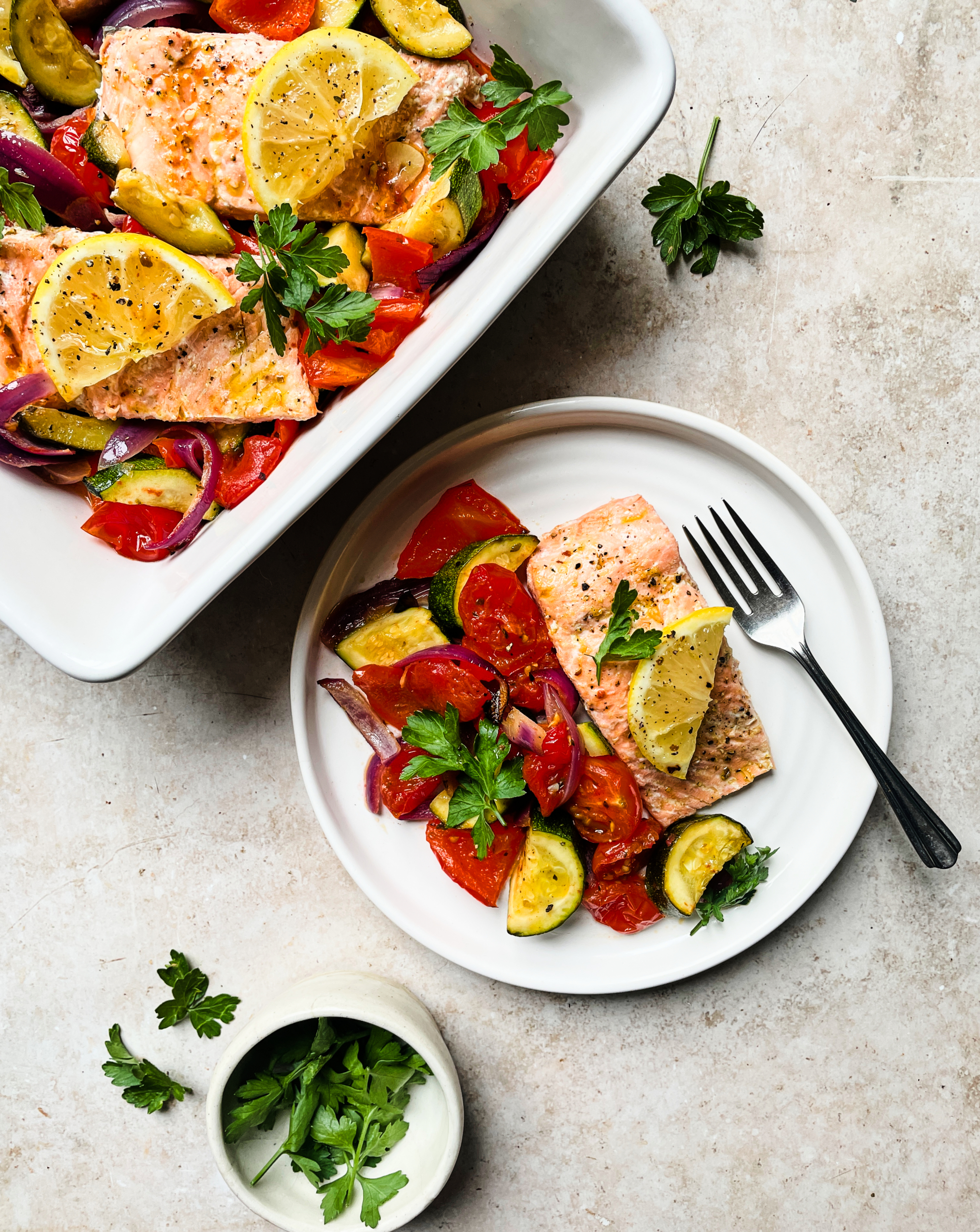 One-Pan Alaska Keta Salmon & Mediterranean Veg Tray Bake - Wild Alaska ...